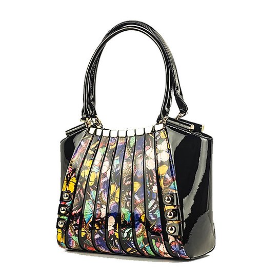 Irina Signature Series II Large Night Butterfly Print Leather Handbag